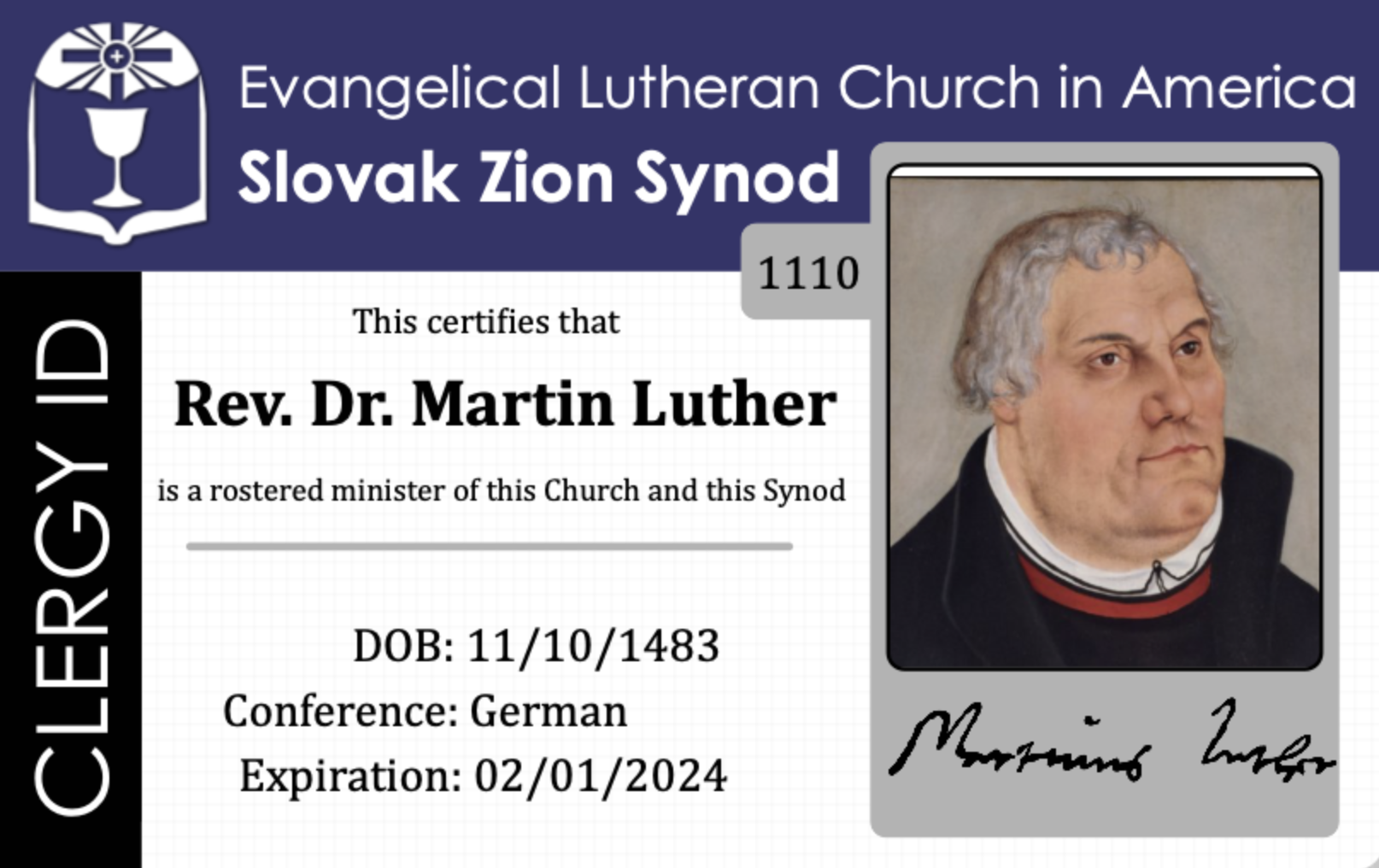 Sample Clergy ID | SlovakZionSynod.org